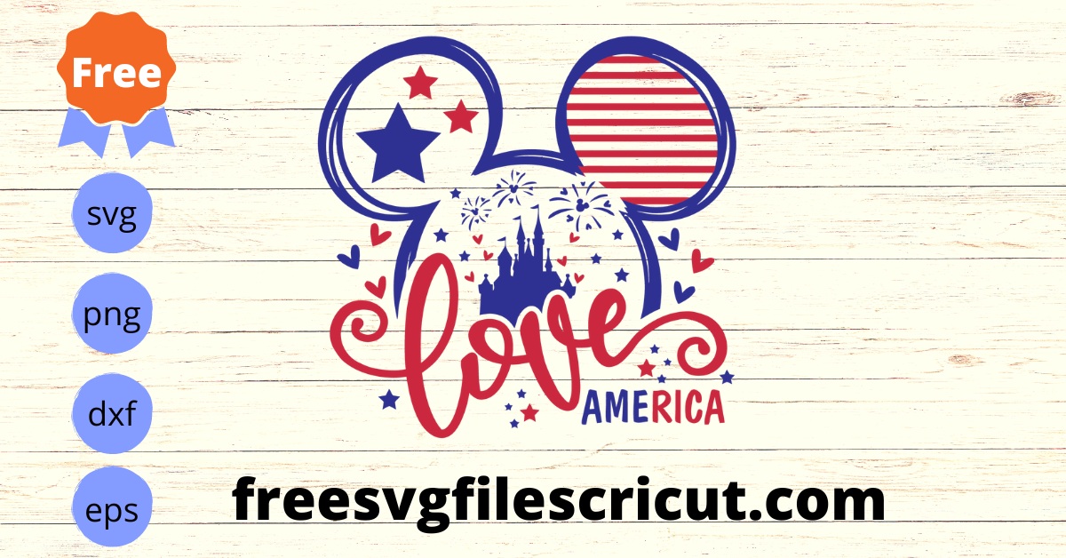 Mickey Head Love America Disney Castle with Fireworks - free svg files ...