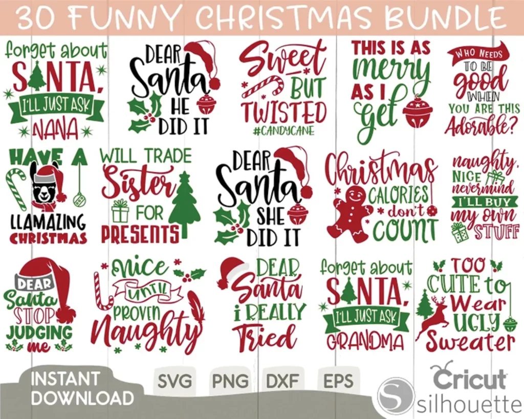 30 Funny Christmas Quotes Bundle Svg - free svg files for cricut