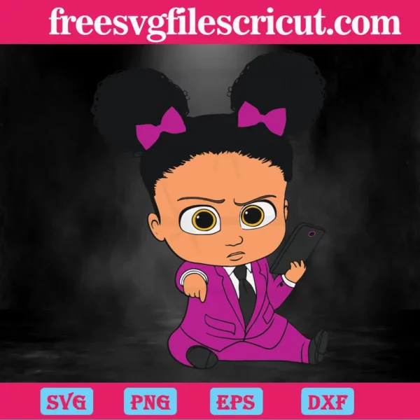 Black Boss Baby Girl In Pink Suit, Scalable Vector Graphics - free svg ...
