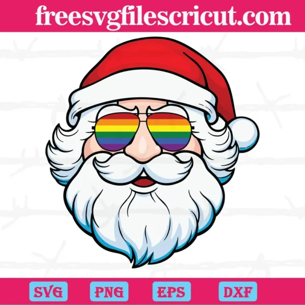 Lgbt Santa Claus Christmas Wearing Rainbow Glasses, Laser Cut Svg Files ...