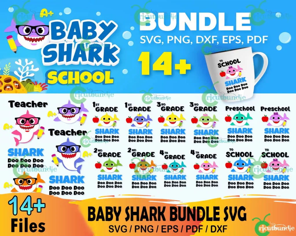 14+ Baby Shark School Bundle Svg - free svg files for cricut