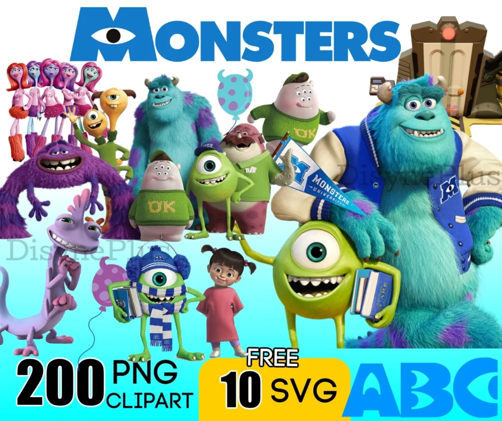 200 Disney Monsters png bundle - free svg files for cricut