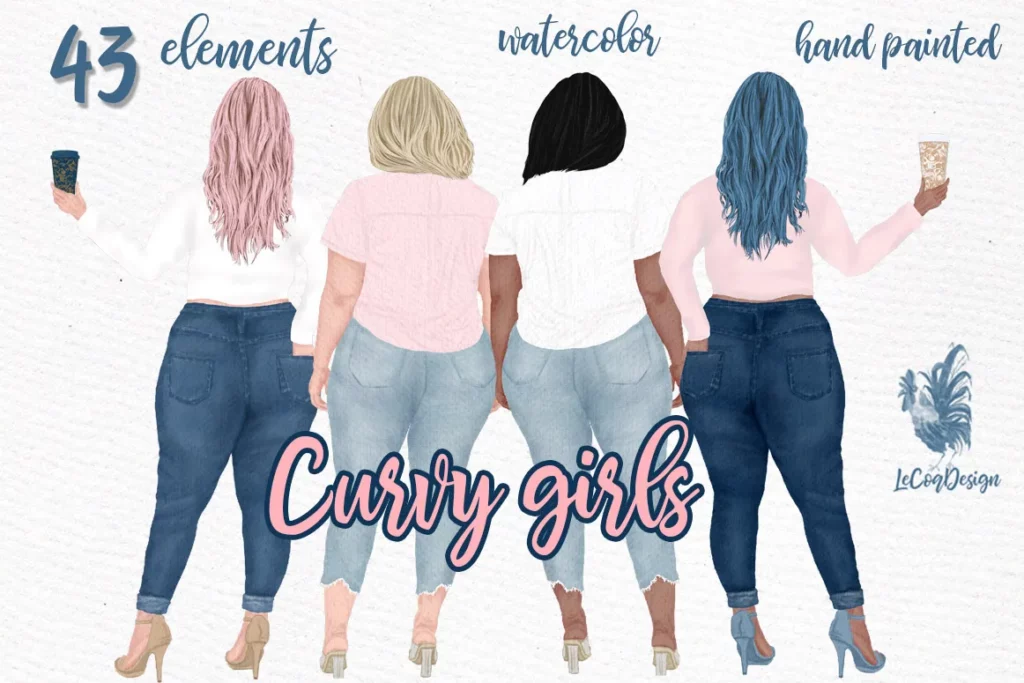 Curvy Plus Size Girls Clipart Graphic Png - free svg files for cricut