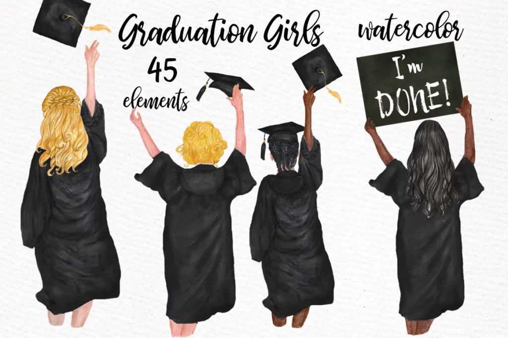 Graduation Clipart Watercolor Girls Png - free svg files for cricut