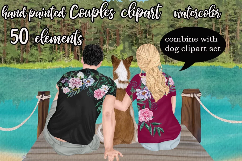 Hand Painted Couples Clipart Png - free svg files for cricut