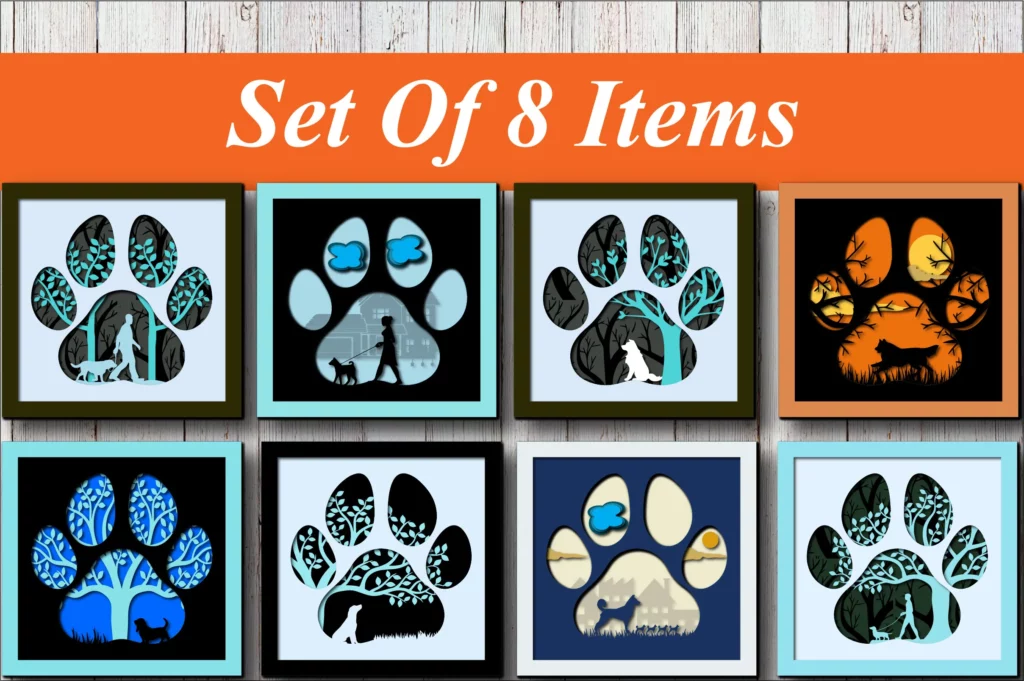 Layered 3D Dog Paw Print Bundle Svg - free svg files for cricut