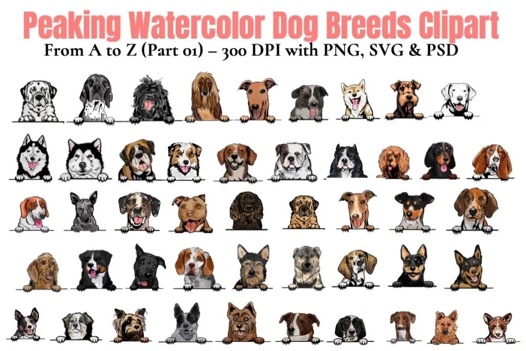 Watercolor Dog Breeds Clipart Png - free svg files for cricut