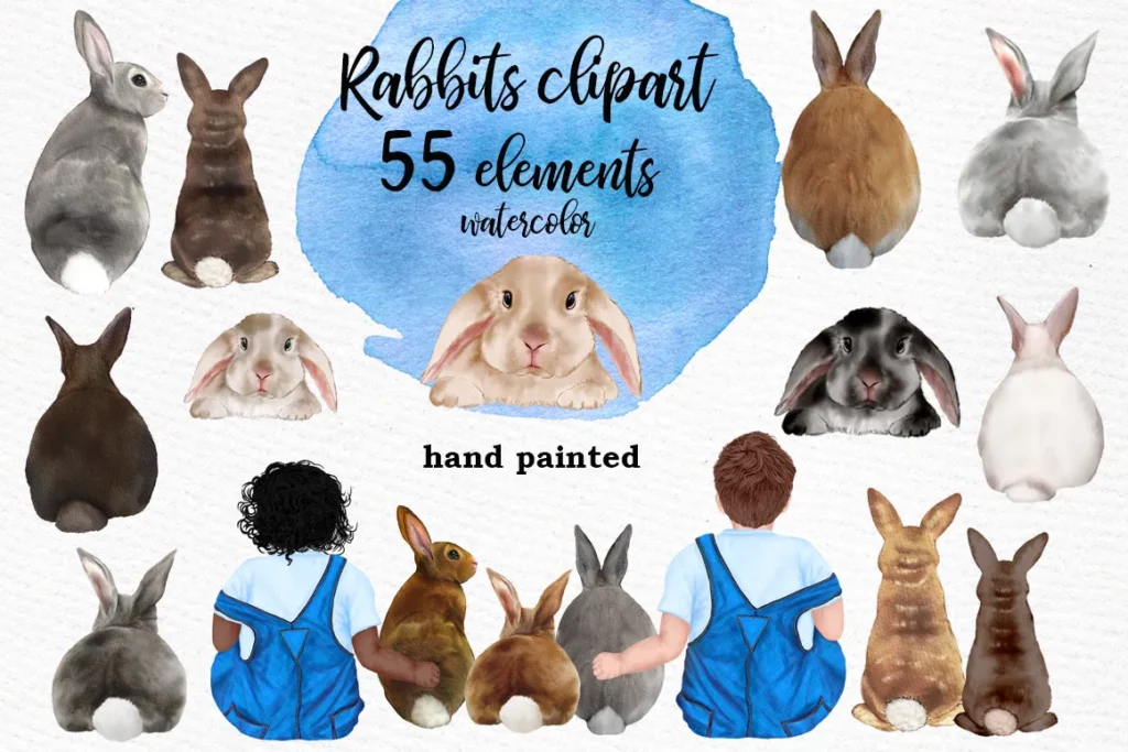 Watercolor Rabbits Clipart Png - free svg files for cricut